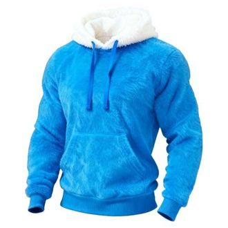 Generic Sweat &agrave; capuche en polaire pelucheuse marron pour homme avec capuche doubl&eacute;e Sherpa blanche et poche kangourou - Sweat-shirt dhiver ultra doux pour in