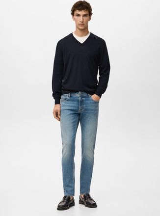 Mango Pullover aus 100 % Merinowolle mit V-Ausschnitt marineblau - Herren - XL - MANGO MAN