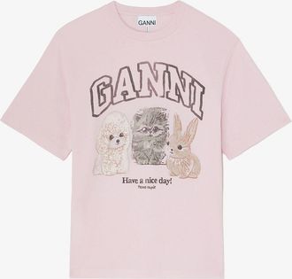 Ganni T-shirt &agrave; imprim&eacute; animaux Rose Coton biologique - Taille S - Pour Femme