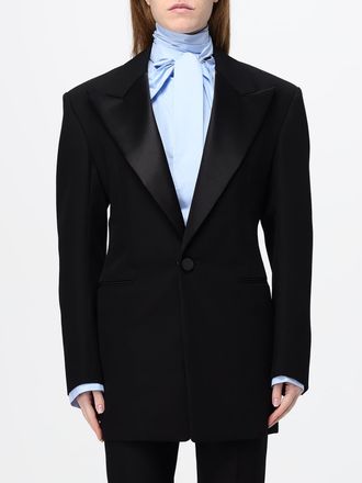 Saint Laurent Blazer slim en laine avec revers en pointe et &eacute;paules oversize