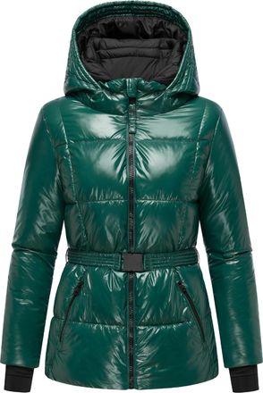 Navahoo Damen Winterjacke gl&auml;nzende warme Steppjacke mit Tailleng&uuml;rtel Eisglanz 14 Evergreen Gr. XL