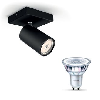 Philips Kosipo Aufbaustrahler (Schwarz) - Warmwei&szlig; - Wandspot oder Deckenstrahler mit 1 flammig - GU10 - Nicht dimmbar