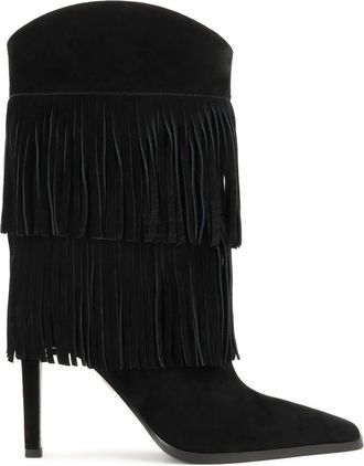 Kazar Bottines en Daim avec Franges sur Talon Fin - Femme - Chaussures - Noir - Taille: 39 EU