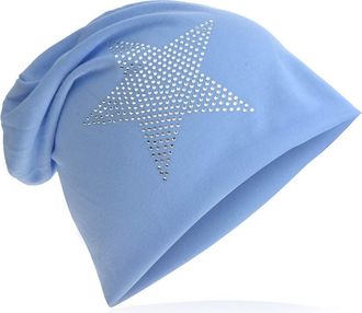 Miobo Jersey Slouch Beanie Long M&uuml;tze Stern mit Strass Stern Applikation,Babyblau
