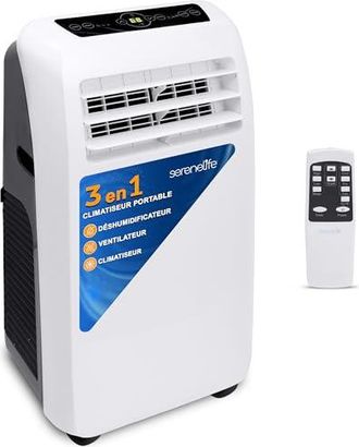 SereneLife Climatiseur Mobile Silencieux,9000 BTU,Climatiseur Portable 3-en-1 avec Fonction Déshumidificateur Intégré,Mode Ventilateur,Télécommande,Kit dÉvacuati