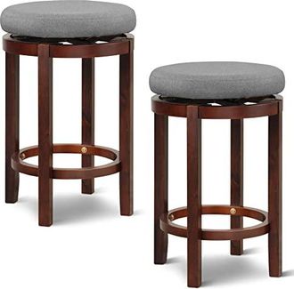 Giantex Lot de 2/4 tabourets de bar pivotants, tabourets de cuisine sans dossier avec coussin rembourr&eacute;, pieds en bois de caoutchouc, repose-pieds, tabouret p