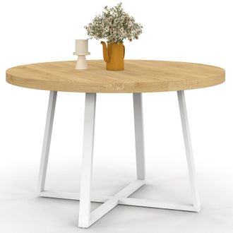 IDMarket Esstisch, fest, rund, Selma, 4-6 Personen, Holz und Wei&szlig;, 110 cm