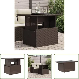 vidaXL vidaXL Table de jardin r&eacute;glable - Table de jardin dessus en verre marron 100x55x73 cm poly rotin