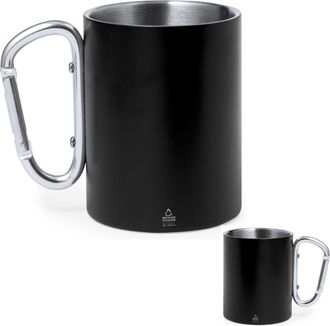 noTrash2003 2er Set Doppelwandiger Edelstahl Thermobecher Isolierbecher 300 mL aus Recycling Edelstahl mit Karabinerhaken Befestigung am Rucksack Camping Hiking O