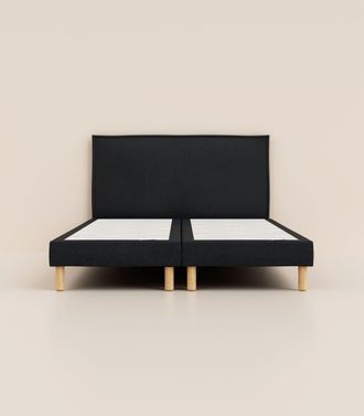 Tediber Lit tapissier 140x190 cm - Noir Anthracite - Bibloc - Avec t&ecirc;te de lit - Bois responsable - Qualit&eacute; h&ocirc;teli&egrave;re - Fabrication Locale - Tediber