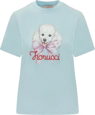 Fiorucci Femme, Tops, Bleu, Taille: 36 FR Poodle Logo Regular T-Shirt