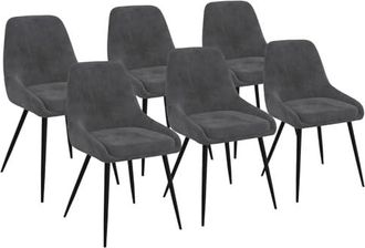 IDMarket Lot de 6 chaises THALYA en Velours Gris foncé avec accoudoirs