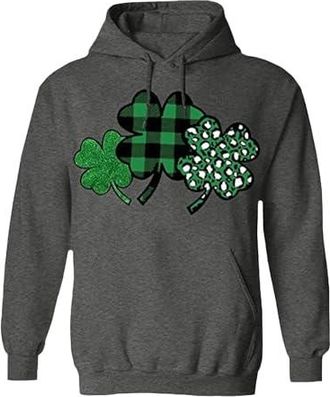 Generic Sweat &agrave; capuche Saint-Patrick pour homme tendance hiver automne manches longues demi-fermeture &eacute;clair pull avec plusieurs poches imprim&eacute; tr&egrave;fle vert t