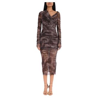 Elisabetta Franchi Kleid aus T&uuml;llstoff mit Alligatorprint - - Dresses - Damen - Braun - M
