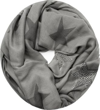 Glamexx24 Loop schal leichter Langschal Sterne Muster Schlauchschal Strass Tuch Viele Farben SC20170401, A7 Grau, Einheitsgröße