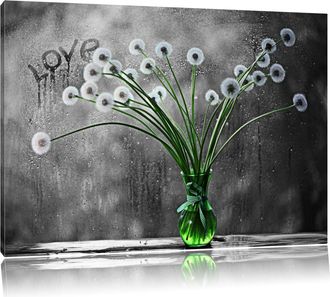 Pixxprint Pusteblumen bei Regen B&W, Größe: 80x60cm, Leinwandbild, fertig gespannt, Wandbild, Dekoration, Kunstdruck, kein Poster