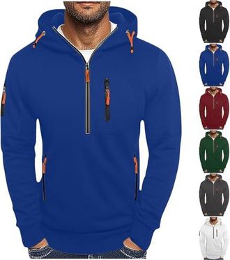 Generic Sweat &agrave; capuche zipp&eacute; 1/4 de couleur unie pour homme, fermeture &eacute;clair quart de long, coupe ajust&eacute;e, pull &agrave; capuche d&eacute;contract&eacute; et tendance minimalist