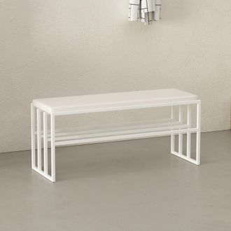 Generic Schuhbank mit Kissen Metallrahmen Modernes Schlichtes Schuhregal für Haustür Eingang Schlafzimmer Wohnzimmer Flur(White,100cm)
