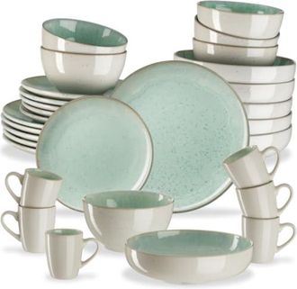 TecTake Service de table pour 6 personnes, 30 pcs, Petites et Grandes Assiettes, Assiette creuse, Bols, Tasses, Service vaisselle en faience, Vaisselle et Art