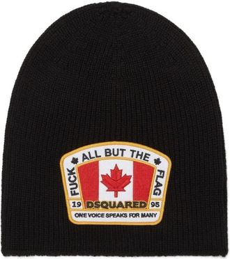 Dsquared2 Caps & M&uuml;tzen - Knit Beanie With Rectangular Logo Patch - Gr. ONE SIZE - in Schwarz - f&uuml;r Damen