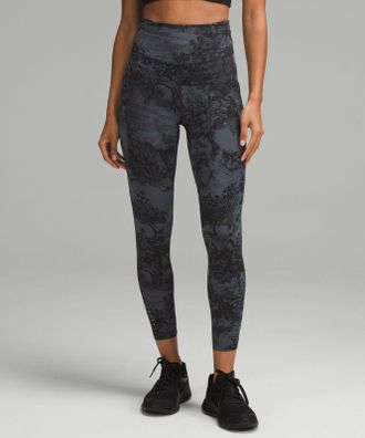 lululemon Fast and Free Leggings mit hohem Bund 5 Taschen f&uuml;r Frauen - 64 cm - Gr&ouml;&szlig;e 14 in Sketch Toile Oil Grey Multi
