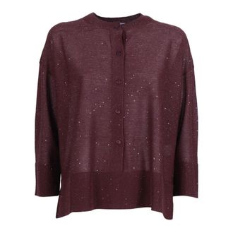 KANGRA Serafino con Bottoni e Micropaillettes - - Knitwear - Damen - Braun - S