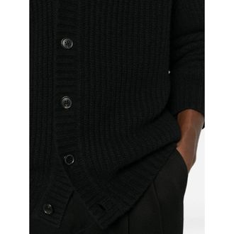 Roberto Collina Mens V-Neck Cardigan Ribbed Wool Black Cardigans Sweater