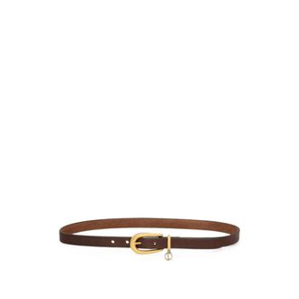 Saint Laurent Cassandre Charm Elongated Buckle Thin Belt In Leather