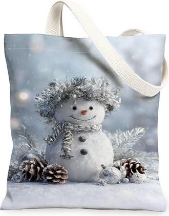 Generic Sacs fourre-tout en toile motif bonhomme de neige de No&euml;l, sacs d&eacute;picerie r&eacute;utilisables, l&eacute;gers et lavables avec bandouli&egrave;re pour lext&eacute;rieur, les voya