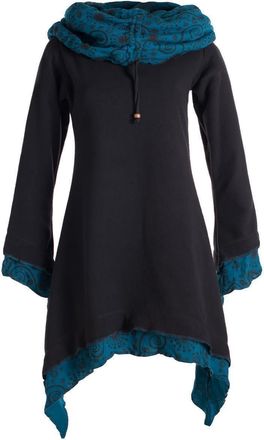 vishes Alternative Bekleidung - Lagenlook Zipfelkleid aus Eco Fleece mit Langen &Auml;rmeln und gro&szlig;em Kapuzenschalkragen schwarz 38-40