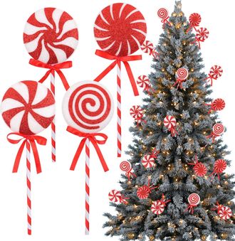 Generic Lollipop Christbaumschmuck Set, Weihnachtsbaum Lutscher Dekoration | 4X Klassische Ornament Weihnachtsbaum Candy | Rote und wei&szlig;e Farbe Festlicher Anh