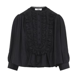 Chlo&eacute; Femme, Blouses et Chemises, Noir, Taille: 38 FR Chemisier &agrave; Volants Fronc&eacute;s