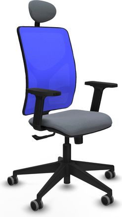 Piqueras y Crespo Telearbeitsstuhl mit 2D-Armlehnen, h&ouml;henverstellbarer Lendenwirbelst&uuml;tze und festem Kopfteil, ausgestattet mit 3 Positionen und Schneideschaum, Blau/G