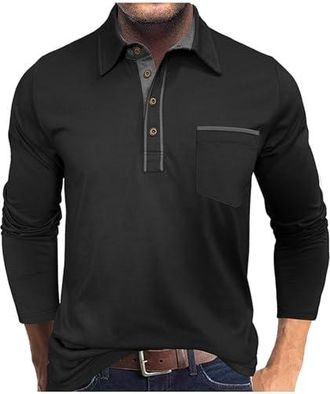 Generic Polo pour homme avec poche - T-shirt &agrave; manches longues - Col &agrave; revers - Coupe ample - T-shirt de sport urbain &eacute;l&eacute;gant - T-shirt de travail confortable