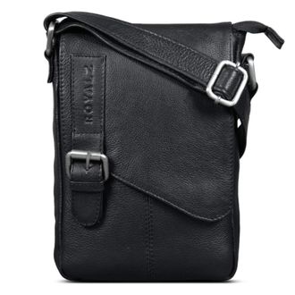 Royalz Louisiana Leder Umhängetasche Klein für Männer Herren Ledertasche Mini Seitentasche Vintage Look Tasche zum Umhängen, Farbe:Schwarz