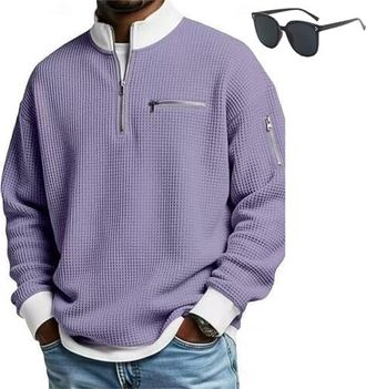 Generic Sweat d&eacute;contract&eacute; &agrave; fermeture &eacute;clair contrast&eacute;e pour homme, d&eacute;contract&eacute; et simple gaufr&eacute; pour homme, violet, XL