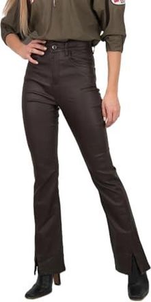 JOPHY & CO. Pantalon femme taille haute &agrave; patte avec fente avant - effet cuir, &eacute;lastique et confortable pour toutes les occasions cod. 9122, marron fonc&eacute;, M