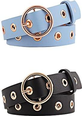 Allegra K Ceinture à oeillets pour femme en similicuir avec boucle à ardillon unique Ceintures punk pour jeans et pantalons Noir bleu ciel 104cm/40.94