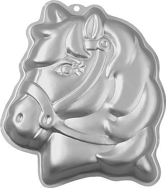 Wilton Moule à Tarte 3D Cheval - Moule à Gâteau en Aluminium Forme Poney 3D, Idéal pour Anniversaire Enfant et Fêtes - 27,5 x 17 x 10 cm, Argenté