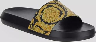 Versace Loafer - Black Slippers With Barocco Print In Rubber - Gr. 44 (EU) - in Schwarz - für Damen