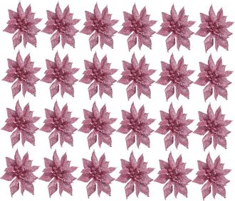 Cabilock Alipis 24 St&uuml;ck Kleiner Weihnachtsblumen Dekor 10cm Goldglitzernde Selbstgemacht Girlande aus Rattan Handgefertigte Weihnachtsbaumschmuck und Kranzdek