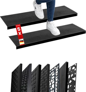 Floordirekt Stufenmatte aus Gummi | 5er Set | Selbstklebend - Rutschhemmende Treppenstufen Matten - Gummistufenmatte für Außen - Antirutschmatten -15 Modelle (San