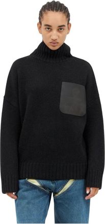 J.W.Anderson Femme, Pulls, Noir, Taille: 40 FR Pull &agrave; Col Haut et Poche en Cuir