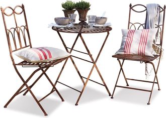 Loberon Sitzgruppe Fieldbrook, Tisch & St&uuml;hle mit Klappfunktion, f&uuml;r Drinnen & Drau&szlig;en, Romantischer Look, Charmant Verspielt, Gartenm&ouml;bel, Eisen, braun