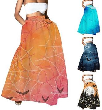 Generic HUIFUAO Jupes dhalloween Femmes, Costume dhalloween Amusant en Forme de Citrouille Grande Taille avec Poches à Taille élastique, Jupes imprimées Chauv