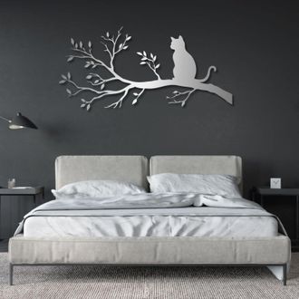 Generic Moderne minimalistische Wanddekoration aus Metall: Katze auf einem AST, Katze, AST-Wanddeko, Tier-Wanddeko f&uuml;r Wohnzimmer, Schlafzimmer, Badezimmer, G