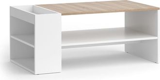 Vicco Couchtisch Wido, Weiß/Sonoma, 100 x 55 cm mit Regalen