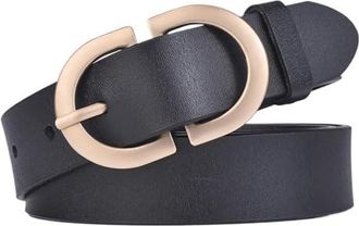 Generic Ceinture en cuir pour femme, boucle en alliage doré, cuir de vachette naturel, pour femme, pantalon, Noir, 110 cm