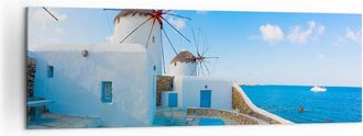 Arttor Bilder auf Leinwand 160x50cm Leinwandbild Griechenland Insel Küste Haus Groß XXL Wanddeko Bild Schlafzimmer Wandbilder Dekoration Wohnzimmer Wall Deco
