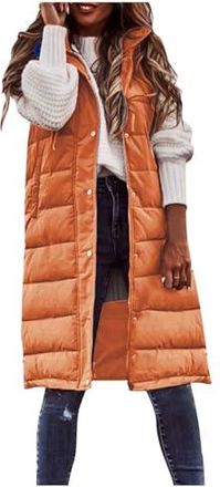 Generic 2026 Vestes pour femmes Mode Casual Veste rembourr&eacute;e Couleur unie Capuche Slim Gilet Temp&eacute;rament sans manches Cardigan Long Manteau, Rouge, XXL